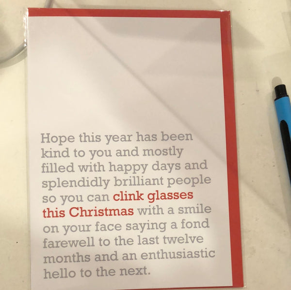 clink glasses christmas card - Red Hen Trading